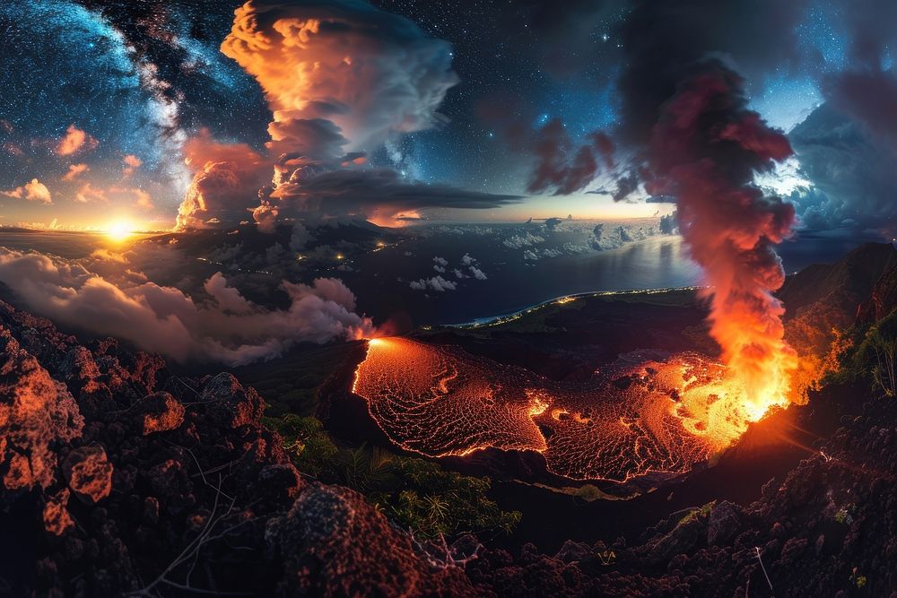 Stunning volcanic eruption under stars | Free Photo - rawpixel