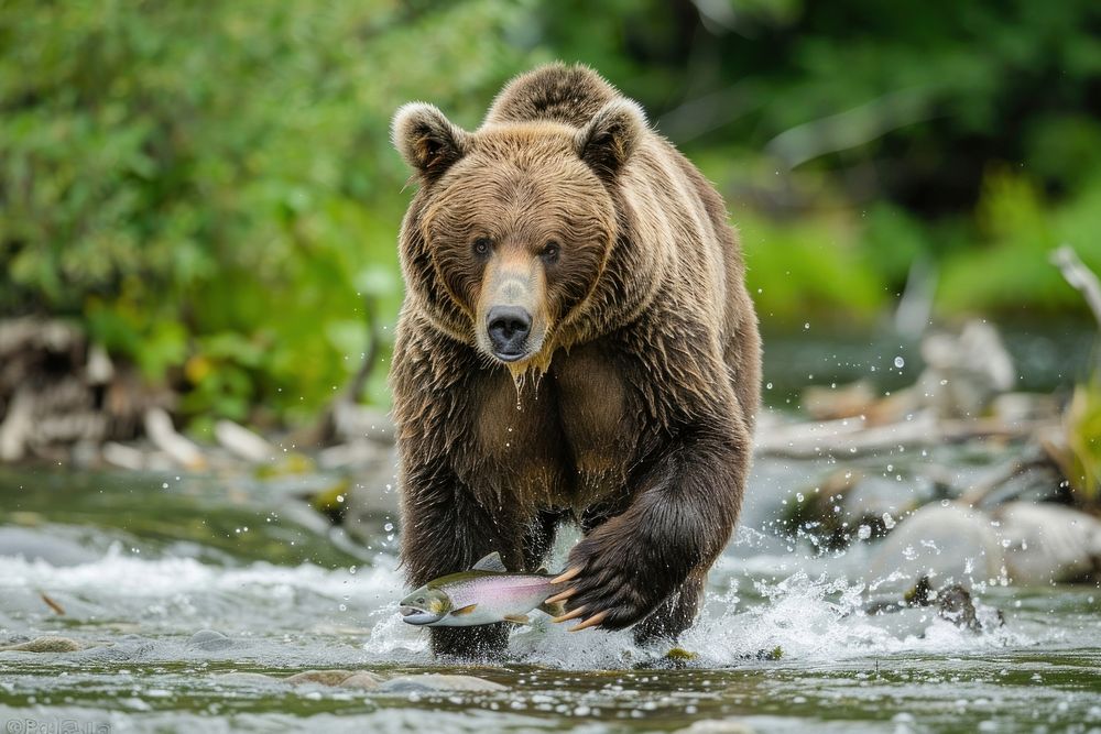Bear catching fish in river | Free Photo - rawpixel