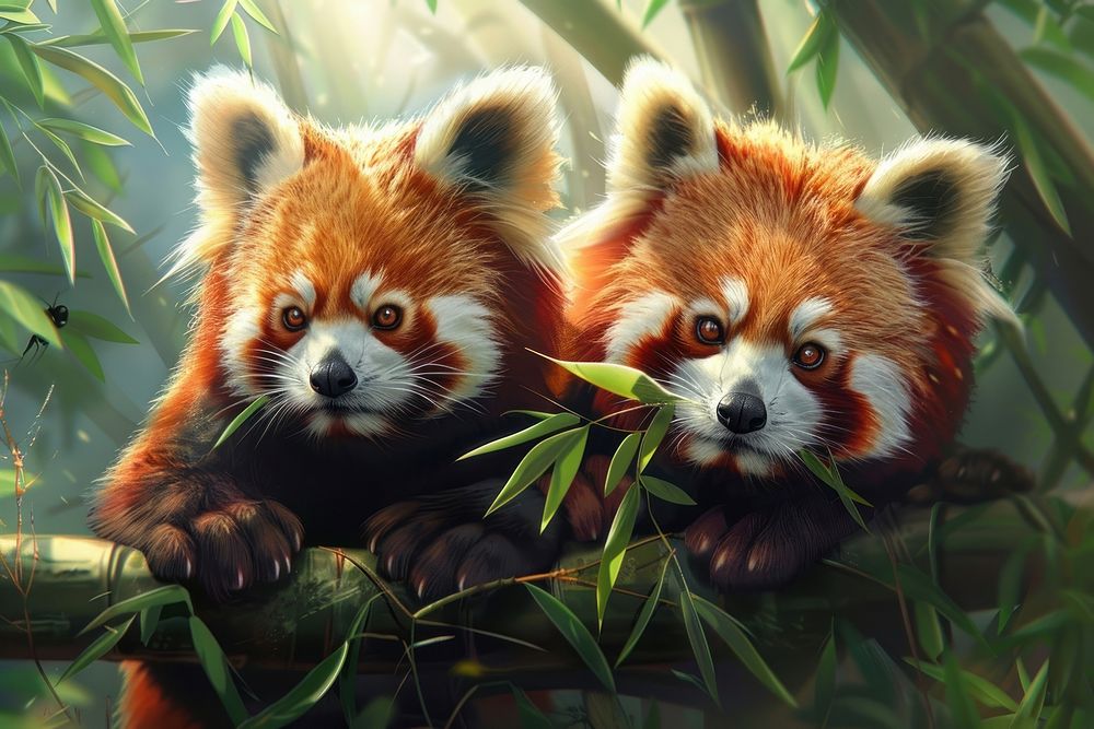 Cute red pandas eating bamboo | Free Photo - rawpixel