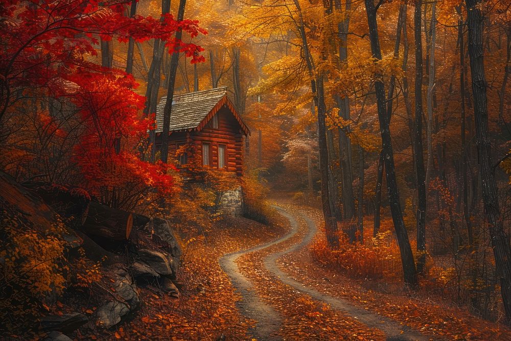 Cozy autumn forest cabin path | Free Photo - rawpixel
