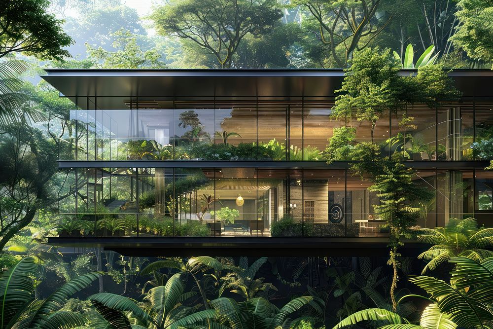 Modern glass house in rainforest | Free Photo - rawpixel