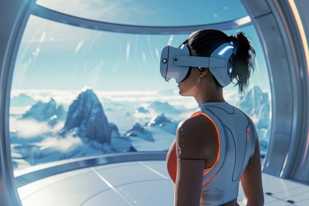 Futuristic VR exploration in mountains | Premium Photo Illustration ...