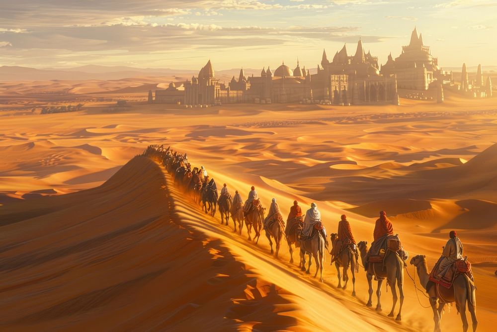 Camel caravan desert castle adventure | Free Photo Illustration - rawpixel