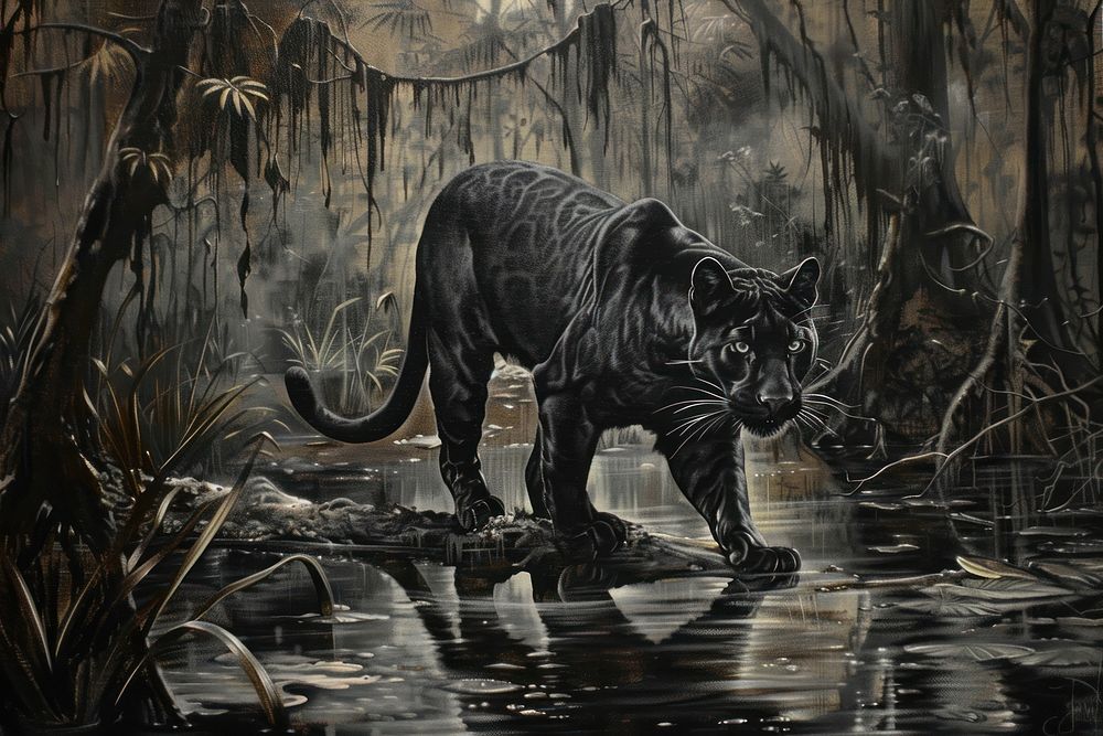 Black panther in swamp | Free Photo Illustration - rawpixel