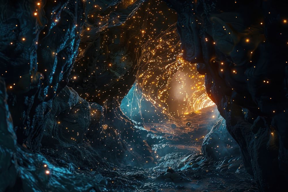 Magical glowing cave with lights | Free Photo Illustration - rawpixel