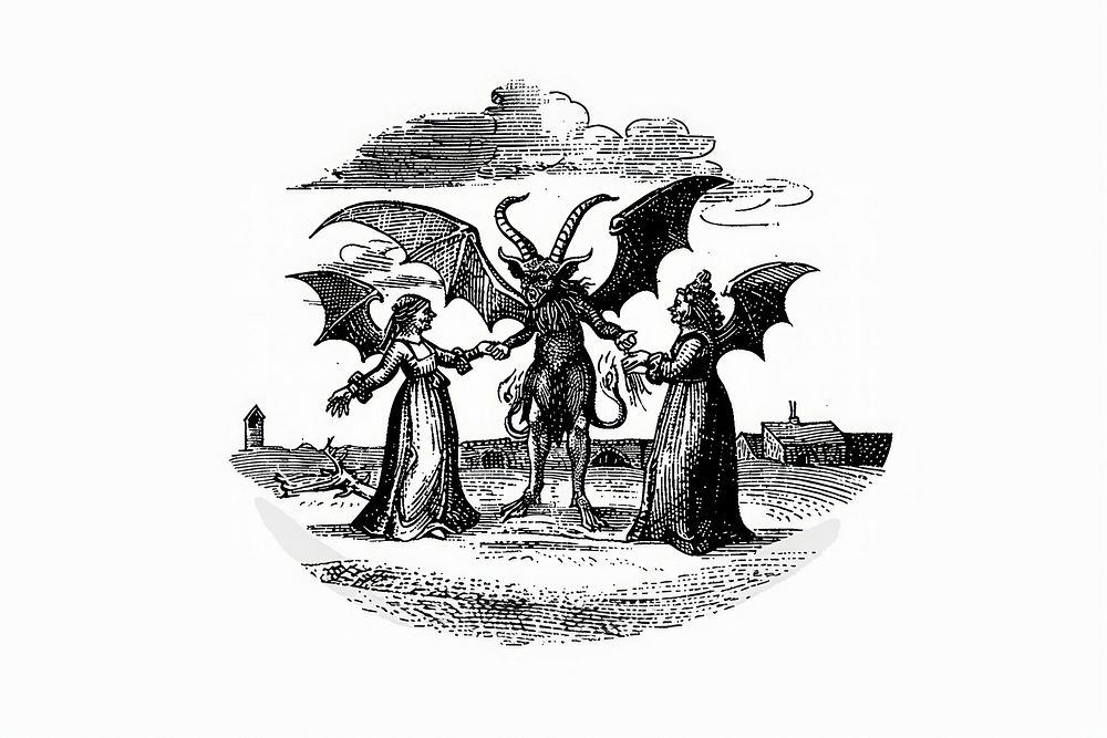 Vintage demonic illustration with witches | Premium Photo Illustration ...