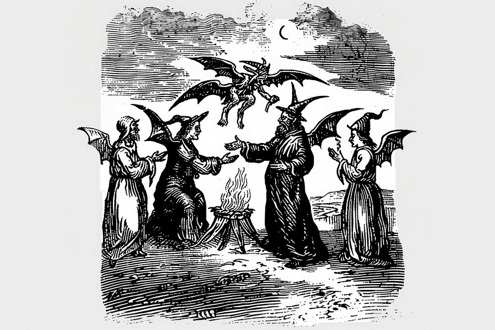 Vintage witches summoning demonic creature | Free Photo Illustration ...