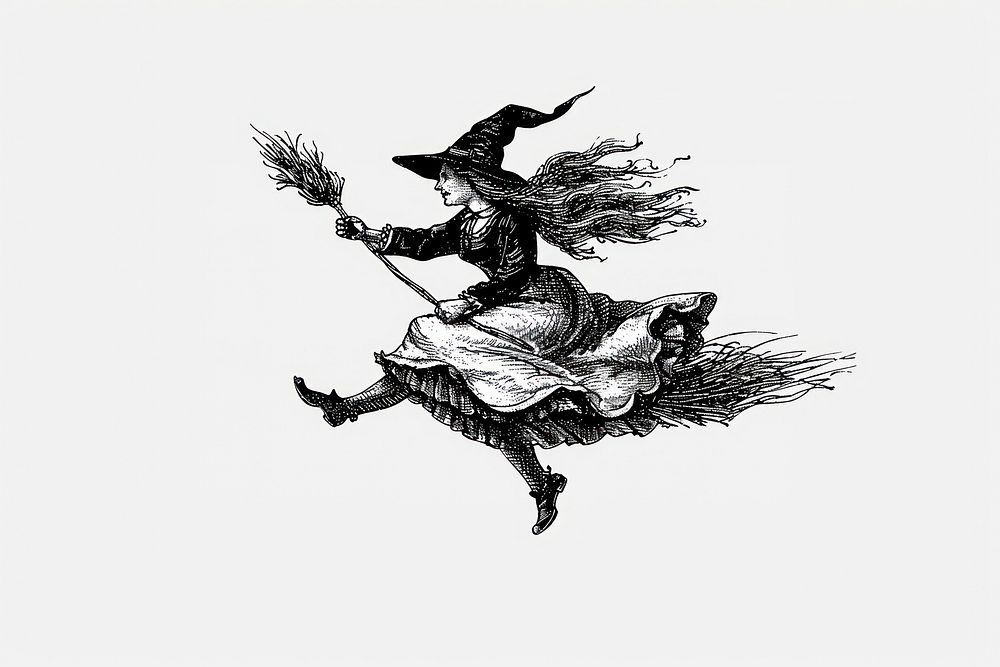 Vintage witch riding broomstick illustration | Free Photo Illustration ...