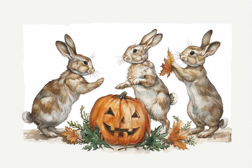 Rabbits celebrating Halloween pumpkin | Free Photo Illustration - rawpixel