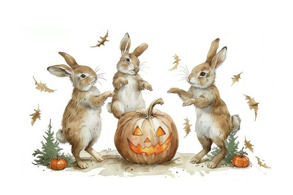 Bunnies celebrating Halloween pumpkin | Free Photo Illustration - rawpixel