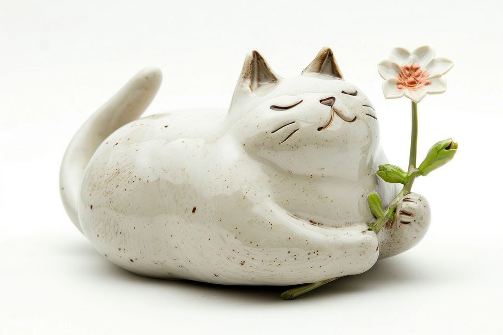 Ceramic cat holding flower | Free Photo - rawpixel