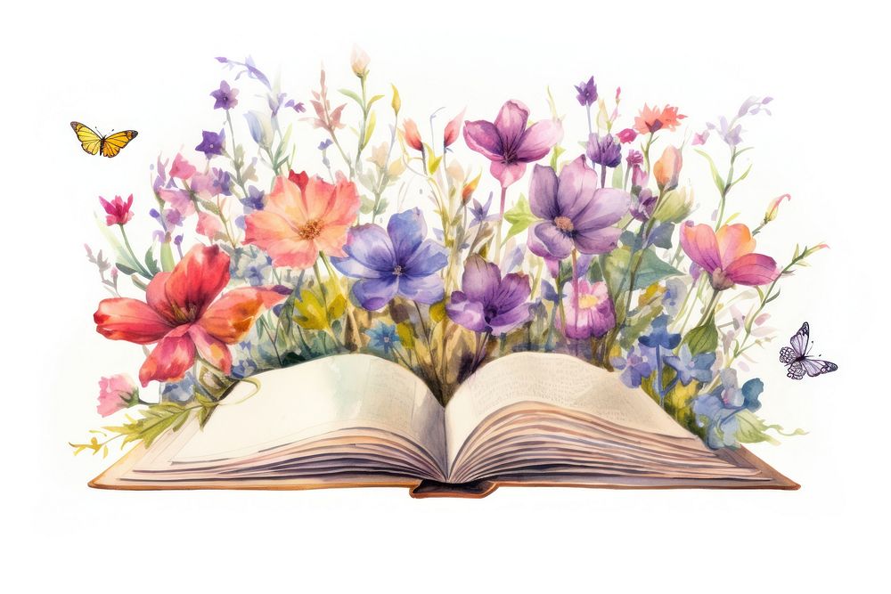 Watercolor open book flower publication | Free Photo Illustration ...