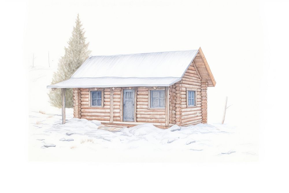 Rustic snowy log cabin illustration | Free Photo Illustration - rawpixel