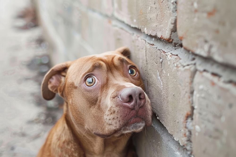 Worried dog near brick wall | Free Photo - rawpixel