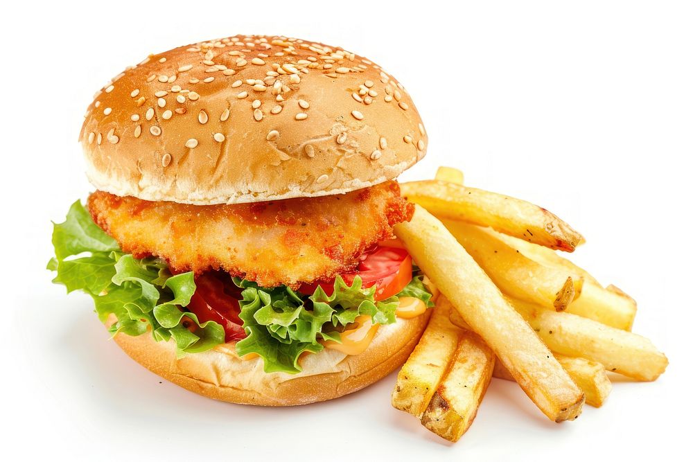Crispy chicken burger with fries | Free Photo - rawpixel