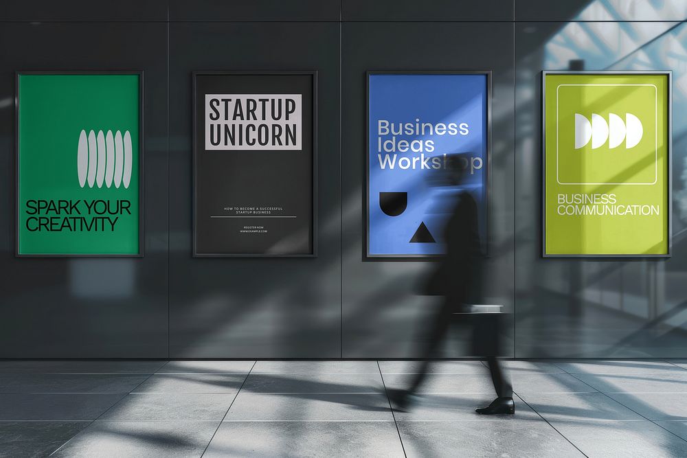 Modern business posters hallway | Free Photo - rawpixel