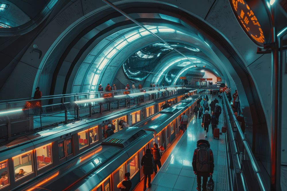 Futuristic subway station with passengers | Free Photo - rawpixel