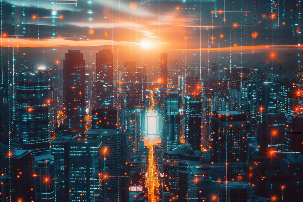 Futuristic cityscape with digital overlay | Free Photo - rawpixel