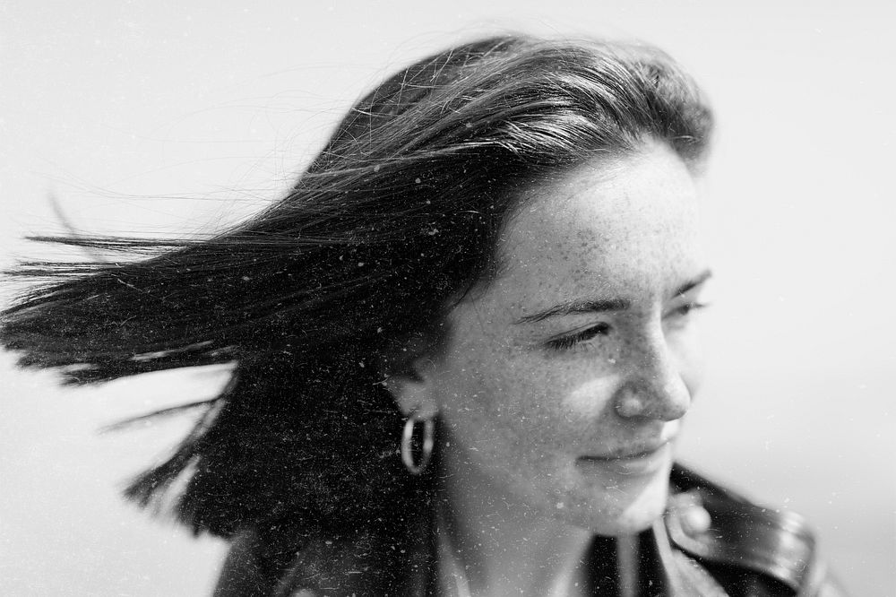 Freckled woman windblown hair | Free Photo - rawpixel