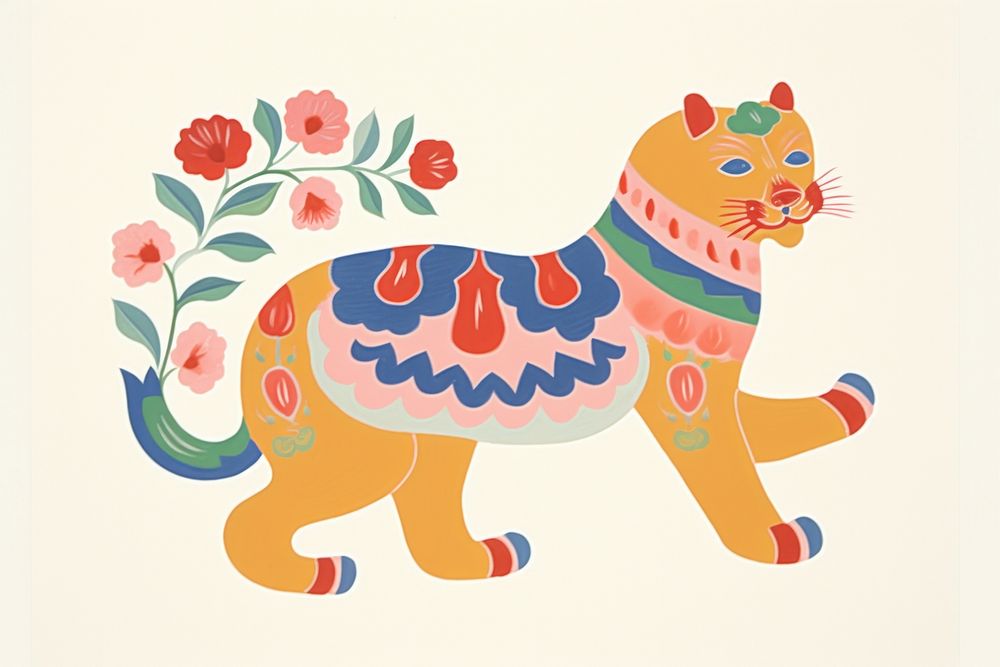 Colorful folk art tiger illustration | Free Photo Illustration - rawpixel