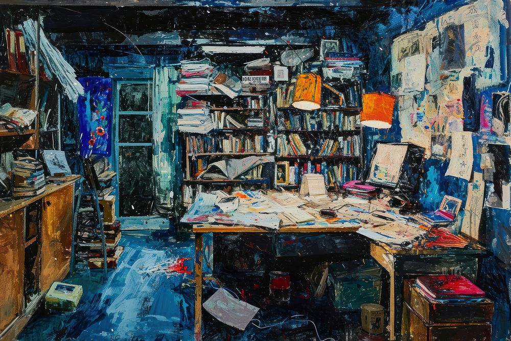 Colorful chaotic artist's studio | Free Photo Illustration - rawpixel