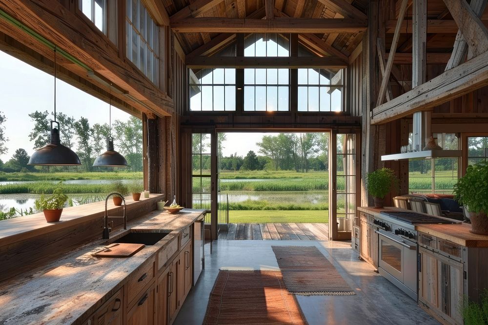 Rustic kitchen with scenic view | Free Photo - rawpixel