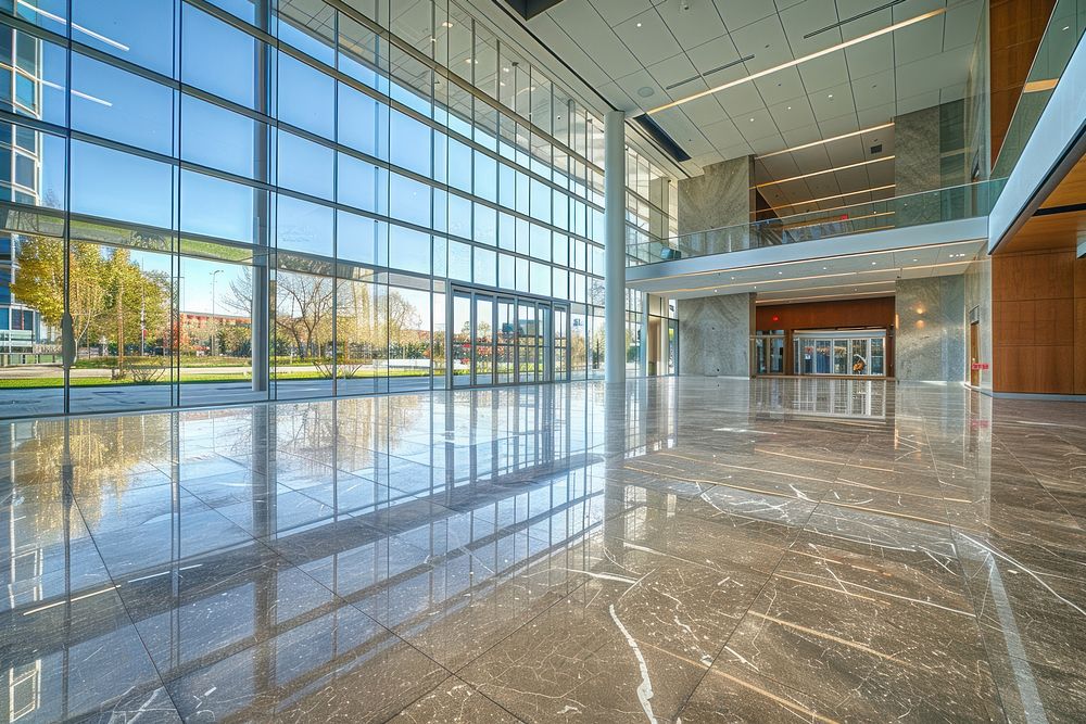 Modern spacious glass office lobby | Free Photo - rawpixel