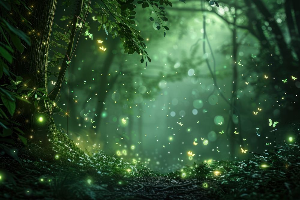 Mythical forest fireflies firefly green. | Free Photo Illustration ...