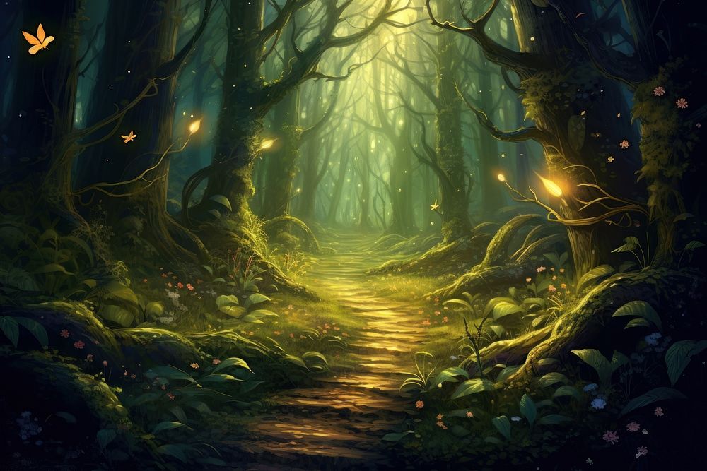 Mythical forest woodland enchanted glowing. | Premium Photo ...