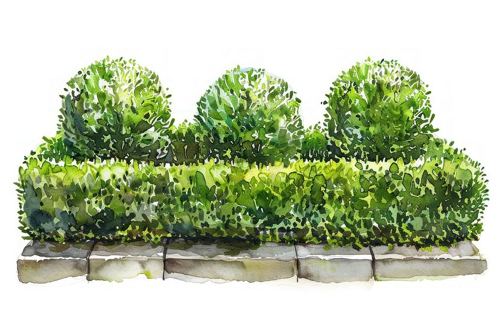 Watercolor green hedge garden illustration | Free Photo Illustration ...