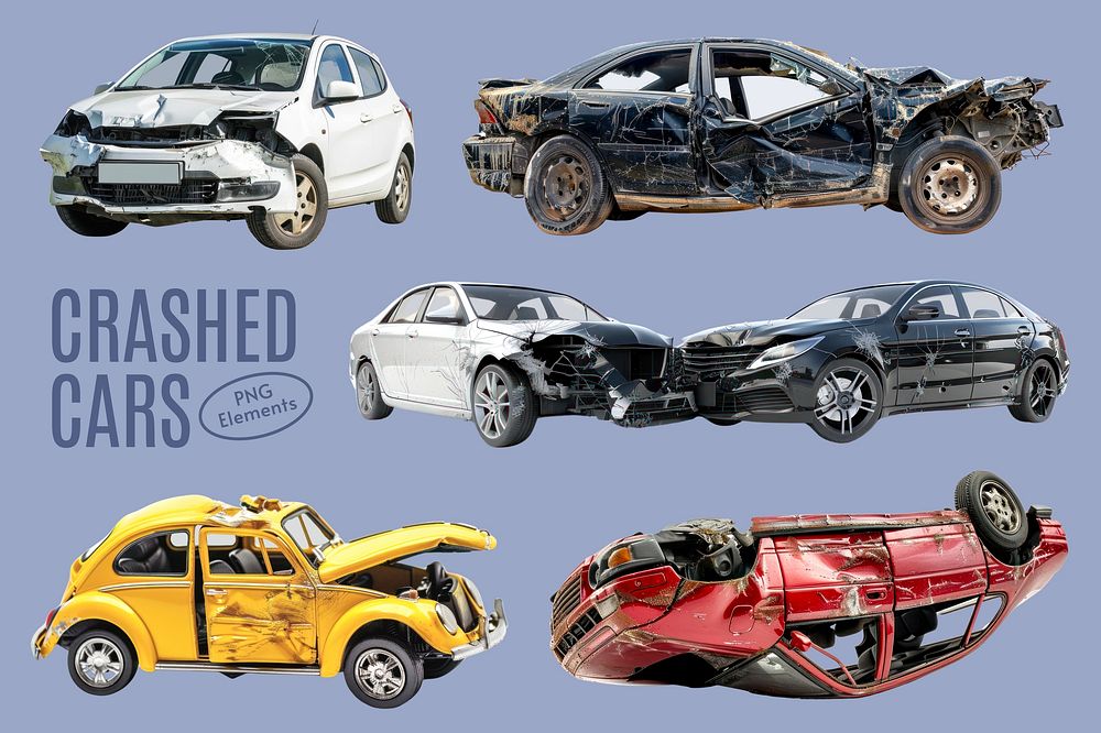 Crashed car design element set | Free Photo - rawpixel