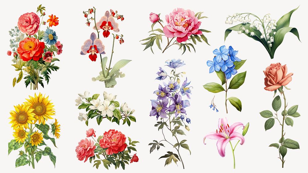 Vintage flower design element set | Free Photo - rawpixel