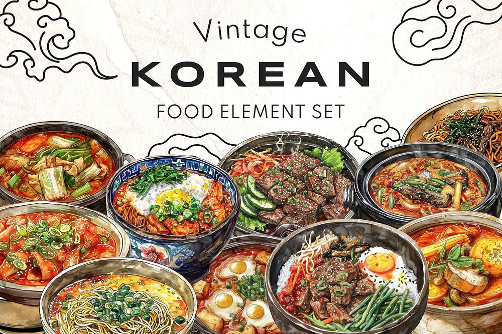 Vintage Korean food illustration design | Free Photo - rawpixel