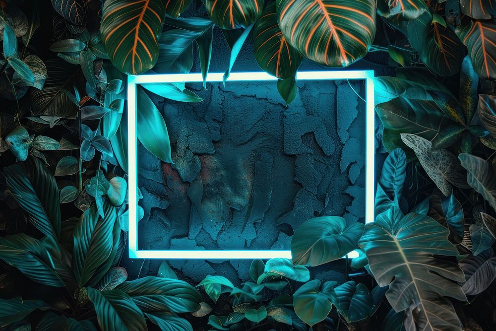 Neon frame surrounded by foliage | Free Photo - rawpixel