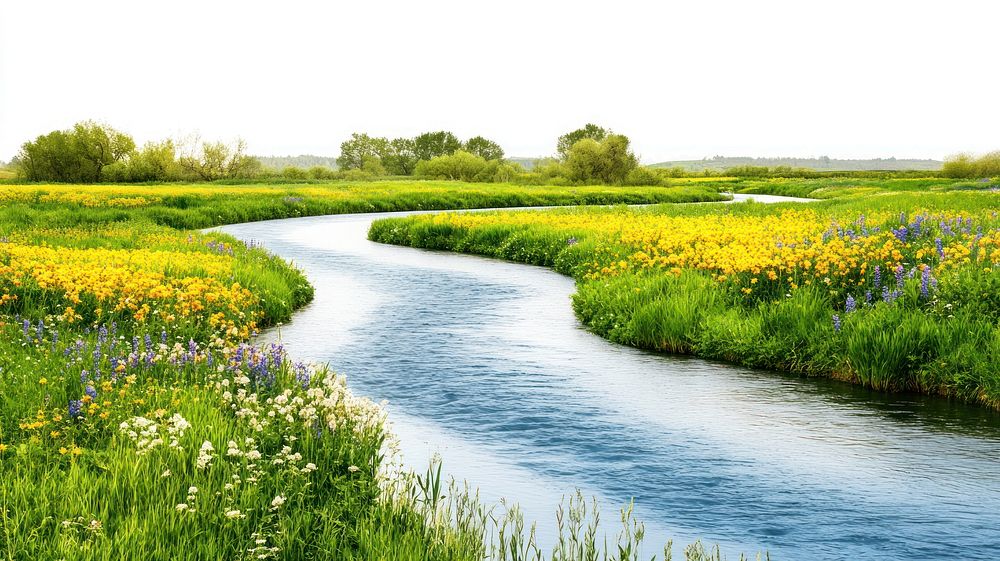 Landscape flower river field. | Free Photo - rawpixel