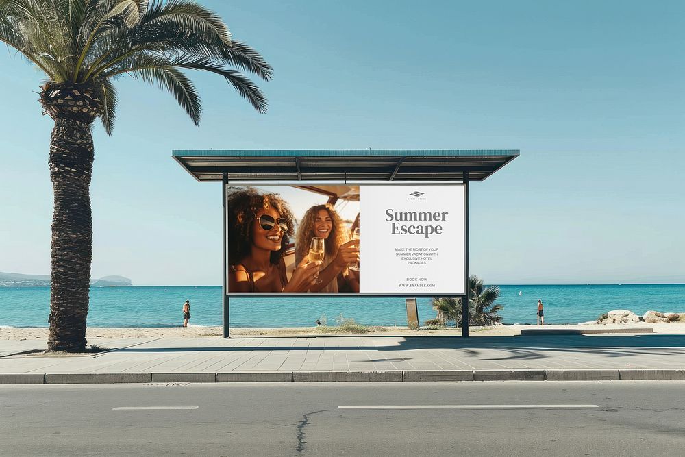 Beachside bus stop advertisement sign | Free Photo - rawpixel
