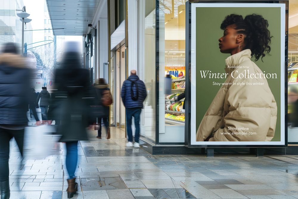 Fashionable winter collection advertisement sign | Premium PSD Mockup ...