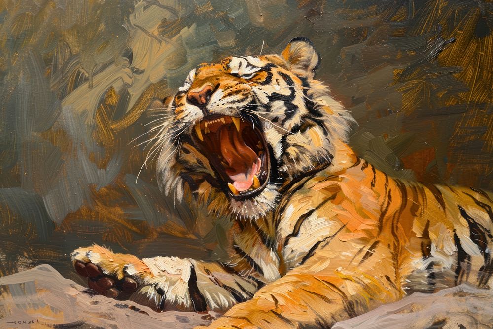 Fierce tiger roaring painting | Free Photo Illustration - rawpixel