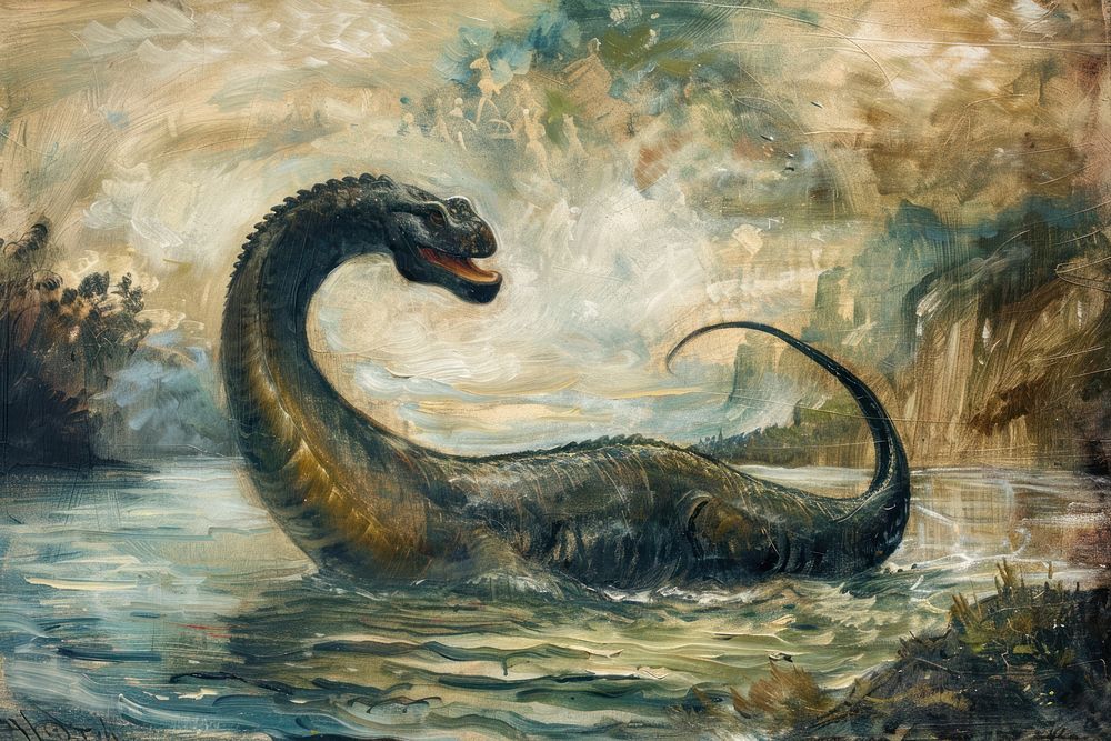 Mysterious prehistoric creature painting | Free Photo Illustration ...