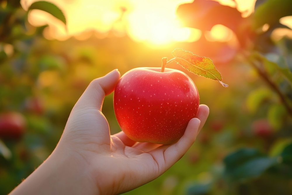 hand holding red apple sunset | Free Photo - rawpixel