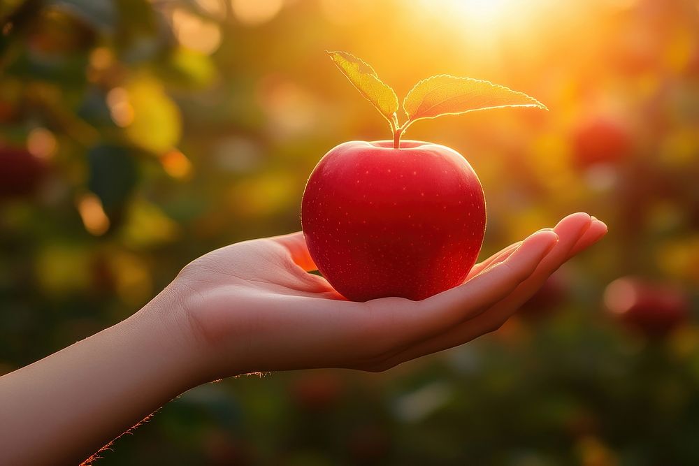 hand holding red apple sunset | Free Photo - rawpixel