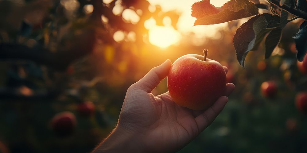 hand holding red apple sunset | Free Photo - rawpixel