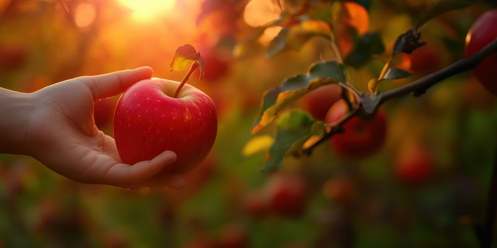 Holding red apple sunset an | Free Photo - rawpixel