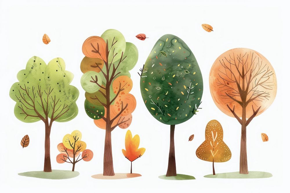 Autumn trees illustration drawing illustrated | Free Photo - rawpixel