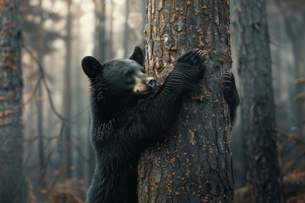 Bear hugging tree wildlife animal | Free Photo - rawpixel