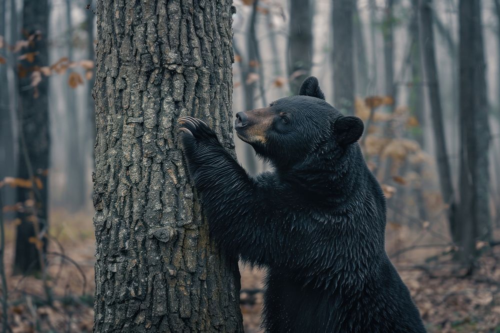 Bear hugging tree wildlife animal | Free Photo - rawpixel