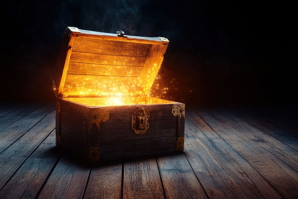 Wooden chest glowing light treasure | Free Photo - rawpixel