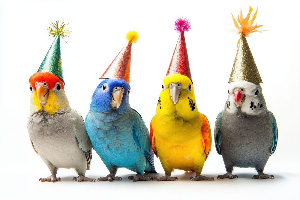 Parrots hats animals party. | Free Photo - rawpixel