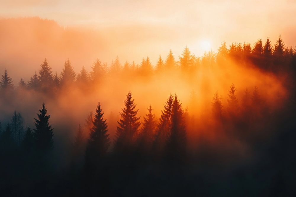 Misty forest sunrise scene | Free Photo - rawpixel
