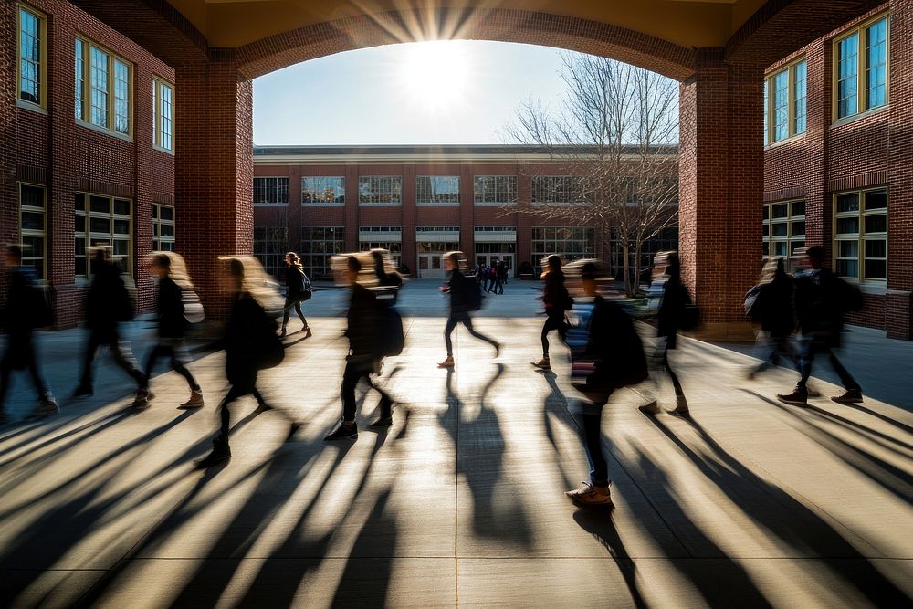 Students walking courtyard buildings school | Free Photo - rawpixel